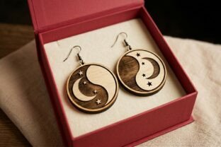 Yin Yang Moon Earrings Laser Cut · Creative Fabrica