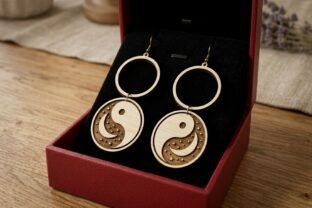 Yin Yang Moon Earrings Laser Cut · Creative Fabrica
