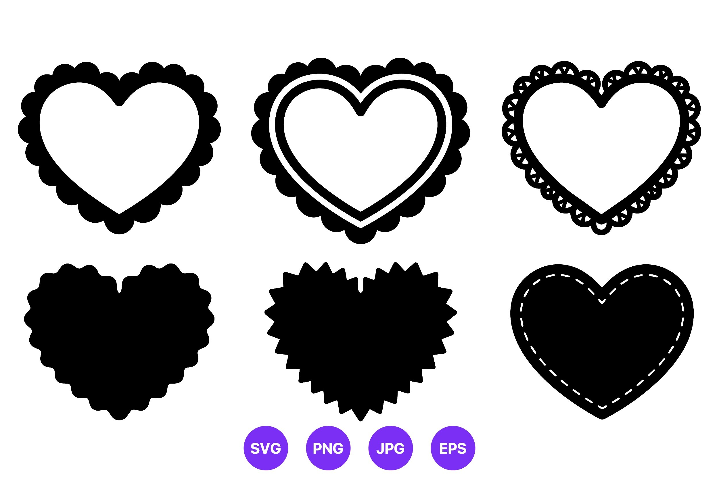 Black Heart Shapes with Lace and Stitch Graphic by DesignVectx ...