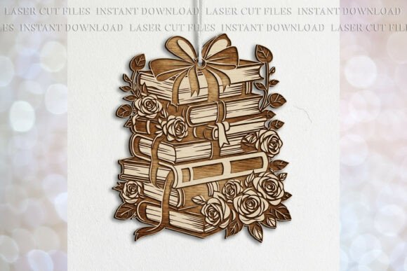 Book Stacks Roses Ornament Svg Laser Cut Graphic by Cornelia · Creative ...