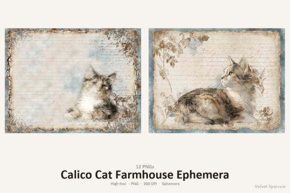 Calico Cat Farmhouse Ephemera Graphic by Velvet.Sparrow · Creative Fabrica