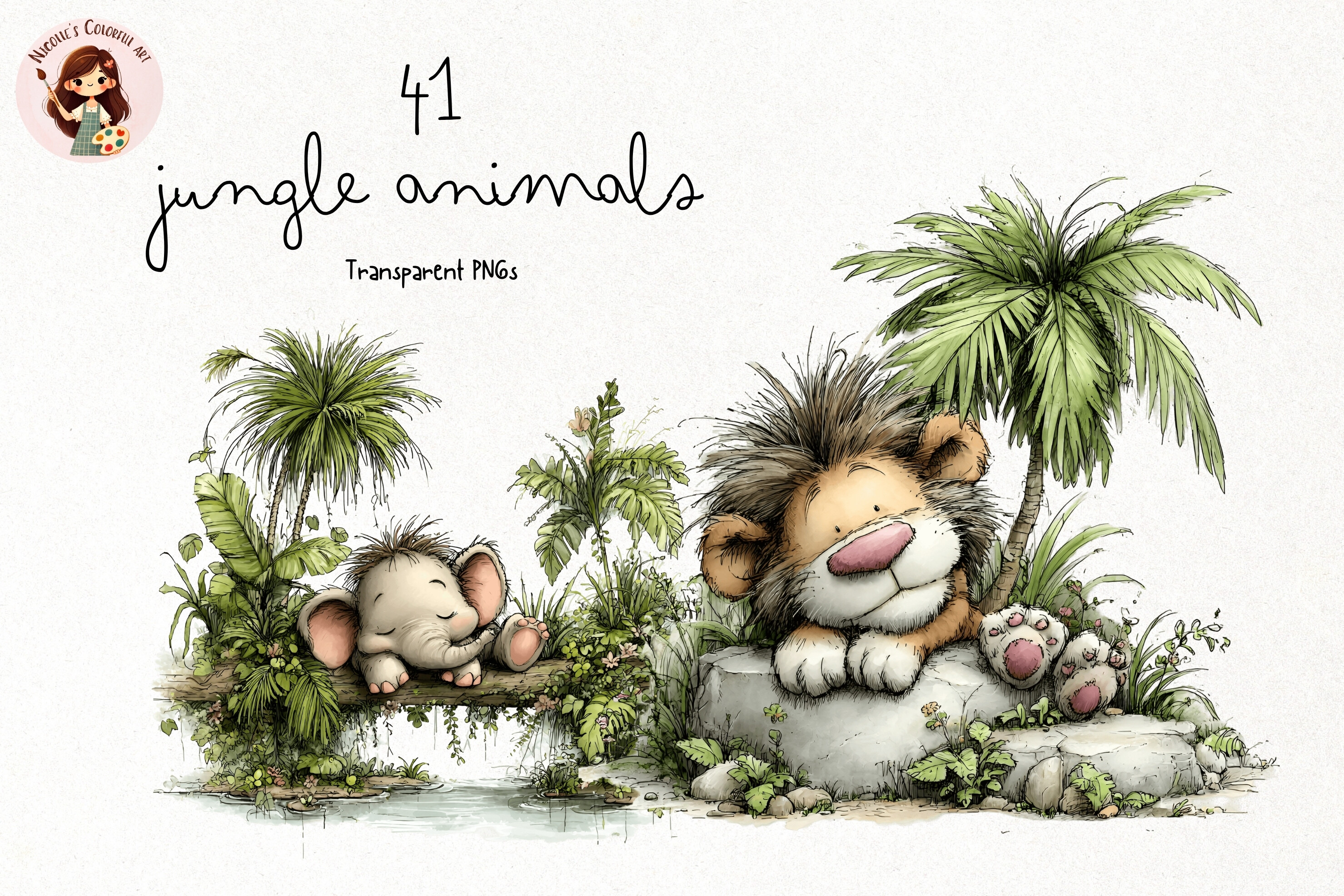 Cute Jungle Animals PNG Clipart Graphic by Nicolle's Colorful Art ...