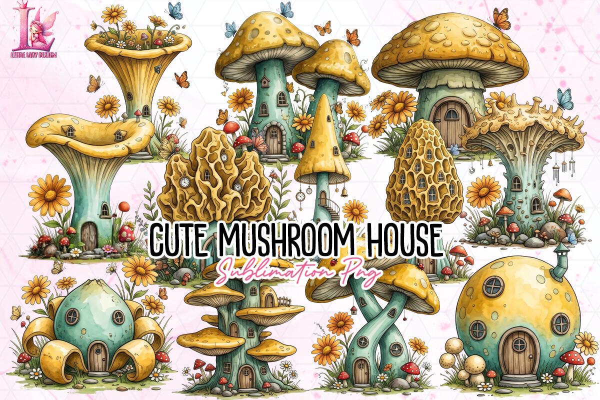 Cute Mushroom House PNG Graphic by Little Lady Design · Creative Fabrica