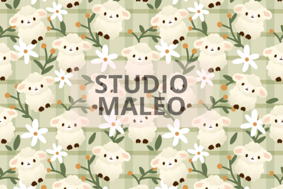 Cute Watercolor Sheep Gingham Pattern Graphic by studiomaleo ...