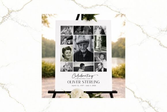 Funeral Photo Collage B&W Canva FR005 Graphic by TyphoonStudio ...