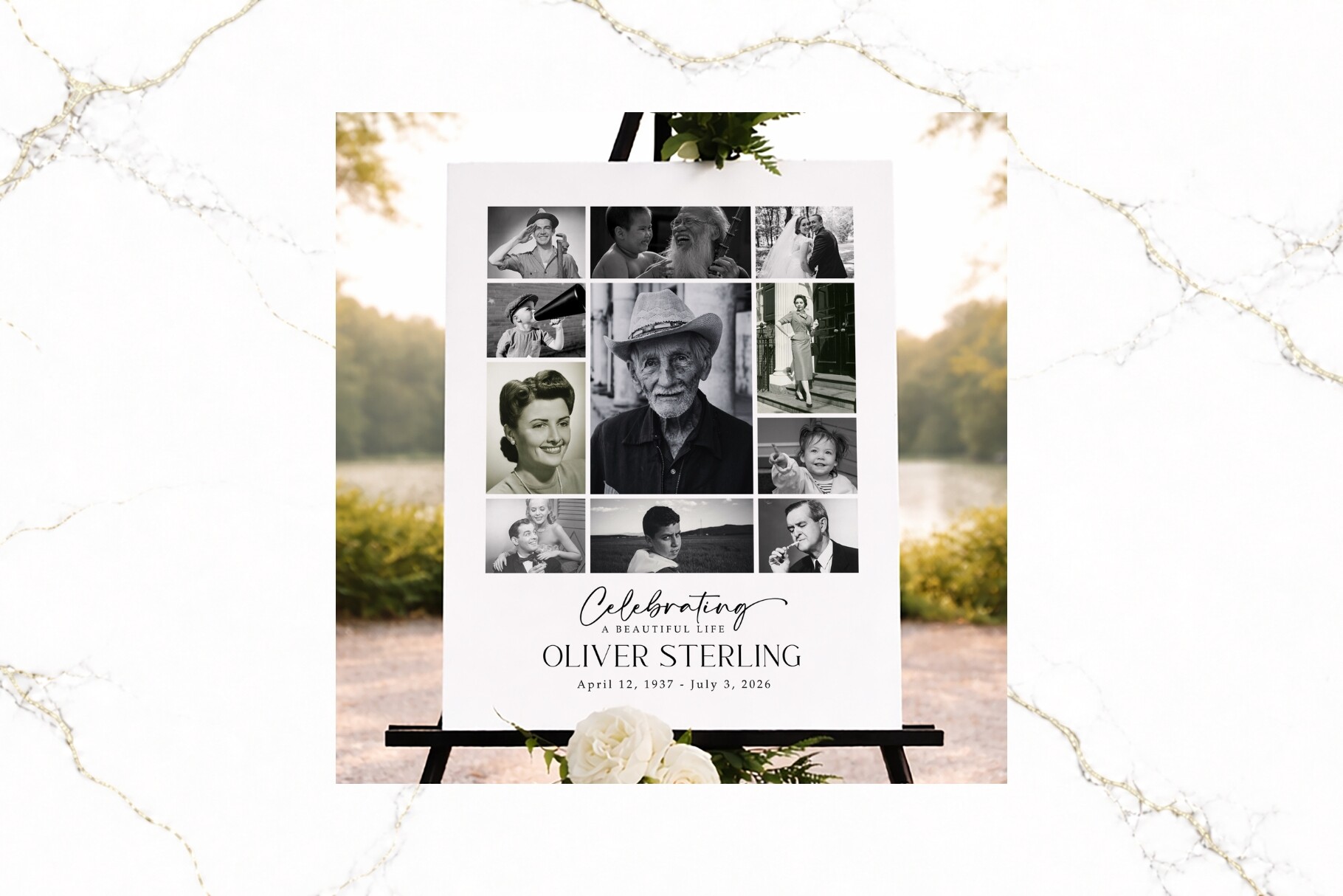 Funeral Photo Collage B&W Canva FR005 Graphic by TyphoonStudio ...