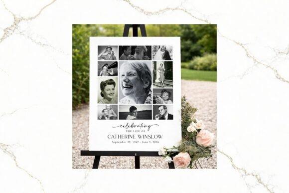Funeral Photo Collage B&W Canva FR005 Graphic by TyphoonStudio ...