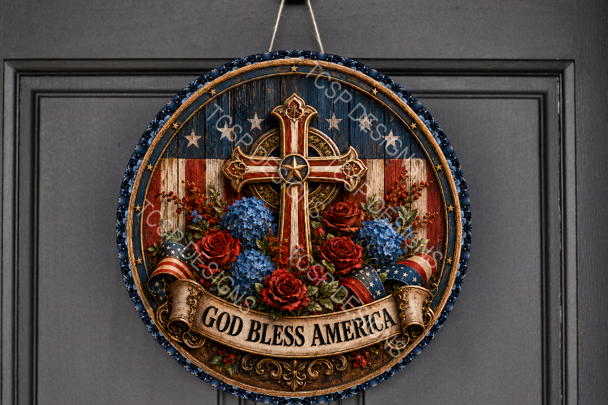 God Bless America Cross Door Sign Graphic by TCSP Designs · Creative ...