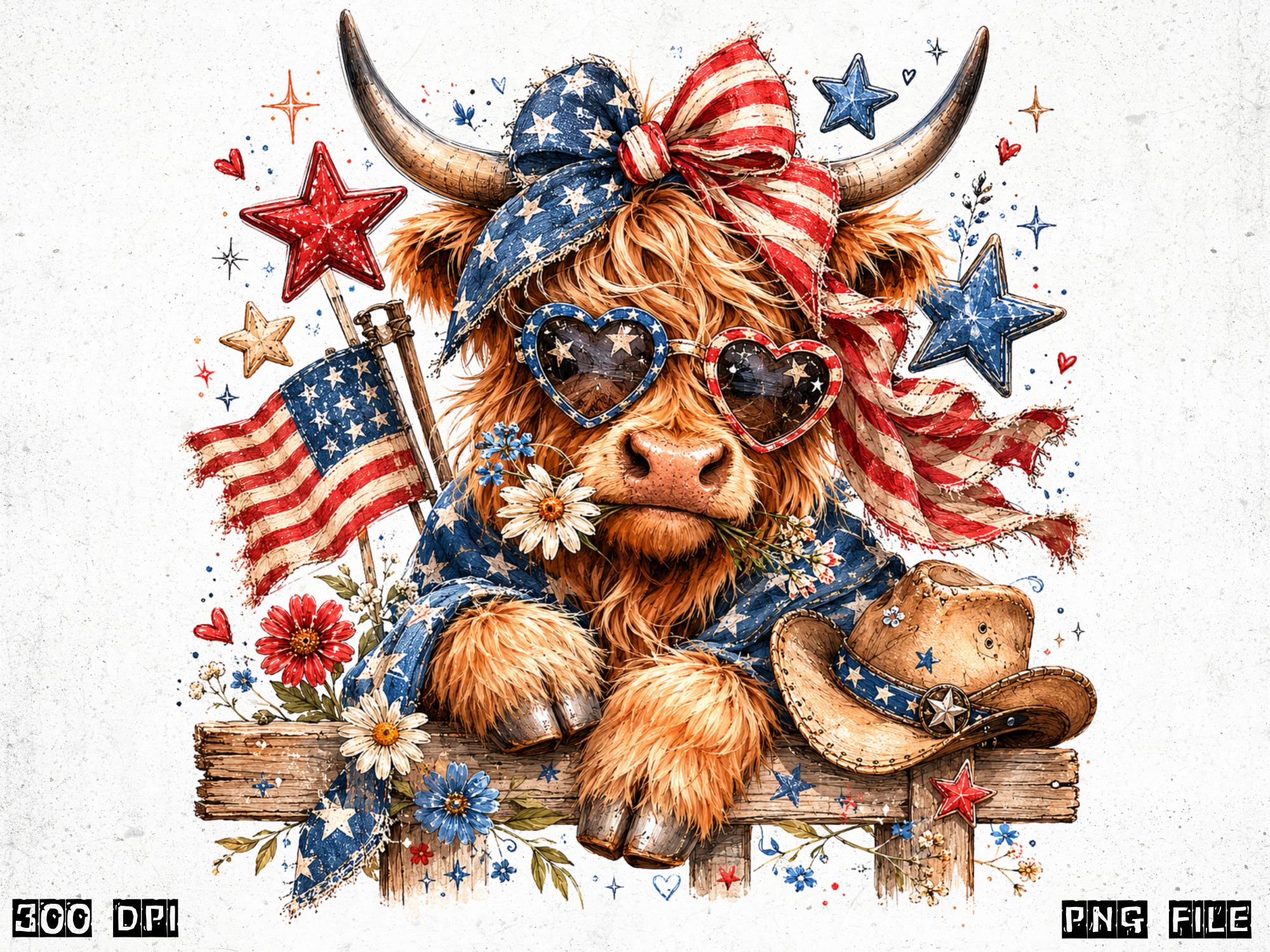 Patriotic Highland Cow PNG | America Cow Graphic by Craftcity ...