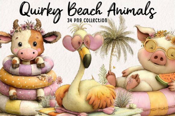 Quirky Beach Animals PNG Clipart Graphic by Print Magic · Creative Fabrica