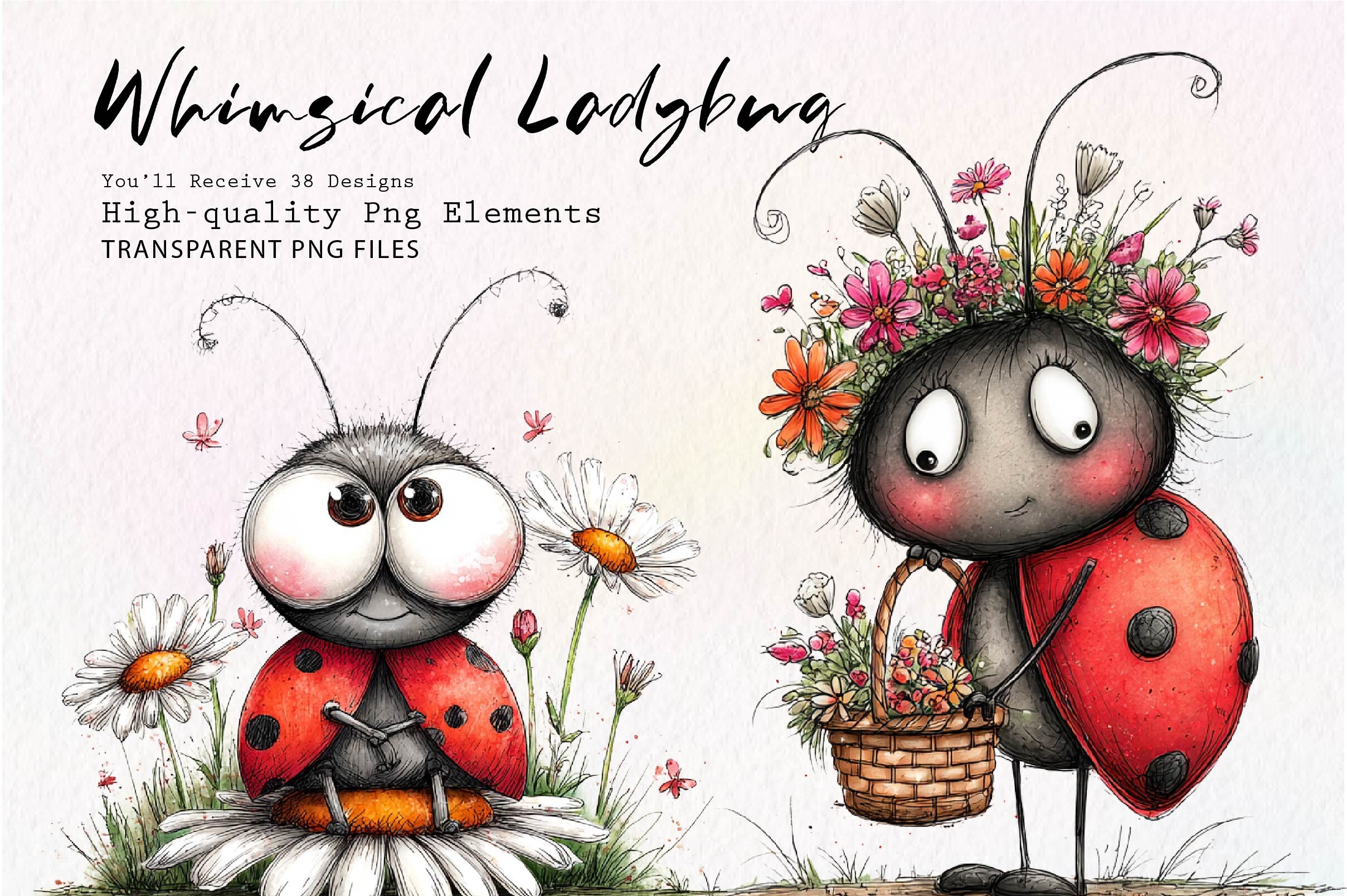 Whimsical Ladybug Clipart PNG Set Graphic by Dreamshop · Creative Fabrica