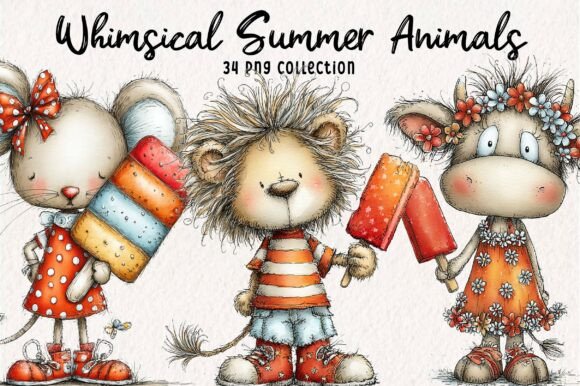 Whimsical Summer Animals Clipart Bundle Graphic by Print Magic ...