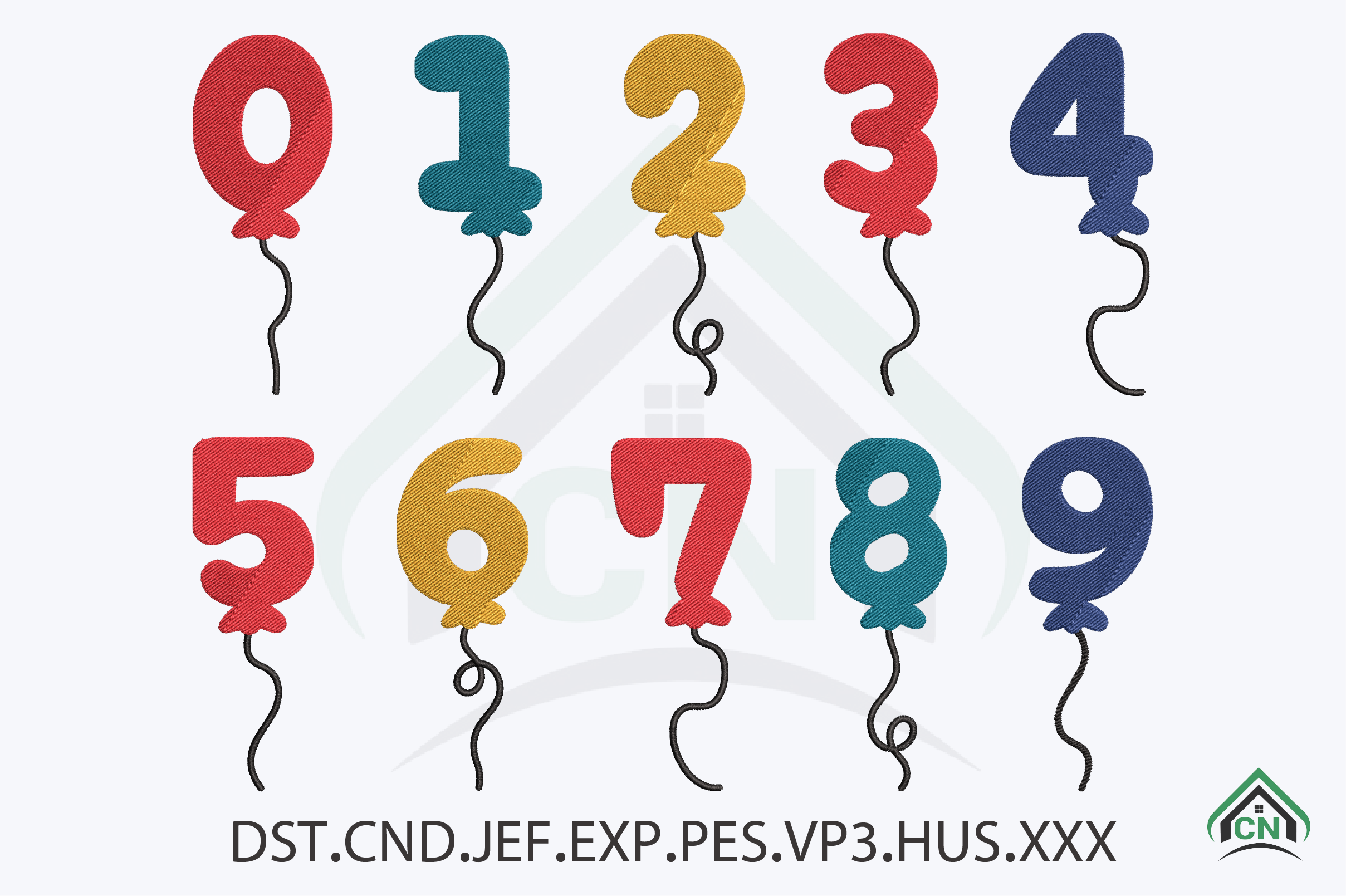 Balloon Numbers Embroidery Design · Creative Fabrica