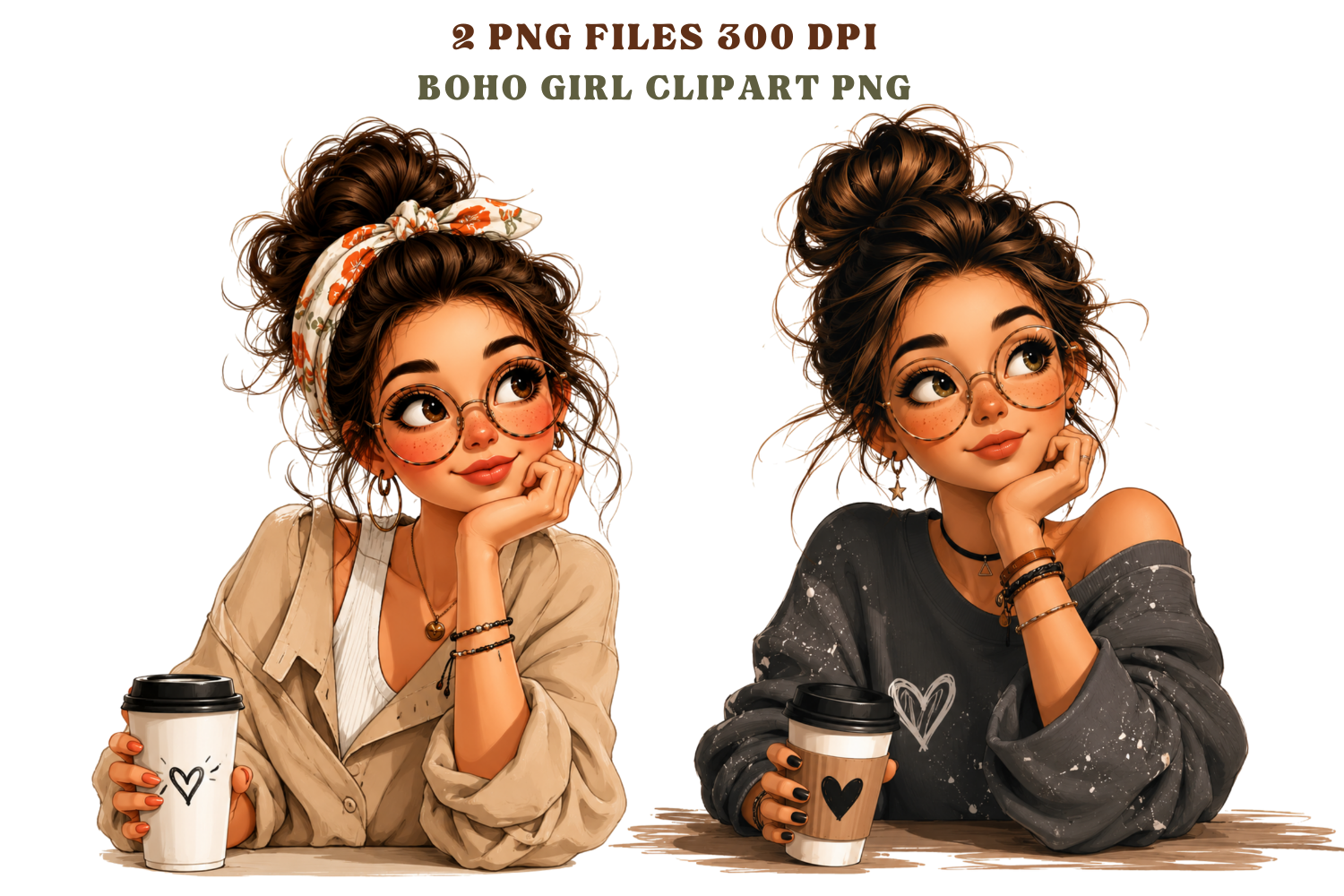Boho Girl Clipart PNG , Coffee Girl Png Graphic by NzGraphic · Creative ...