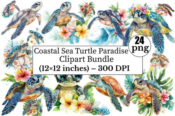 Coastal Sea Turtle Paradise Clipart Bund Graphic by graphic point ...