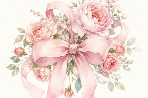 Elegant Watercolor Floral Bow Bouquet Graphic by juman · Creative Fabrica