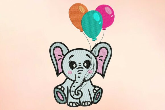 Elephant with Balloons Embroidery · Creative Fabrica