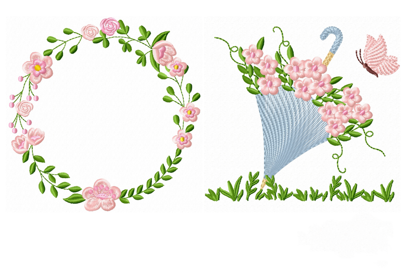 Floral Umbrella Embroidery Set Art · Creative Fabrica
