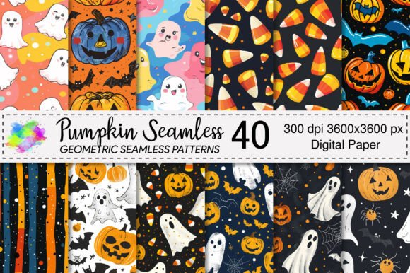 Halloween Pumpkin Seamless Patterns Graphic by Lazy Panda · Creative ...