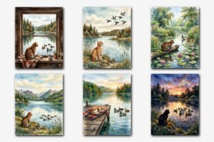 Retro Tranquil Lake Cat Backgrounds Graphic by Redsky Cat · Creative ...
