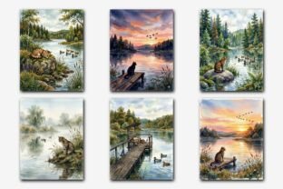 Retro Tranquil Lake Cat Backgrounds Graphic by Redsky Cat · Creative ...