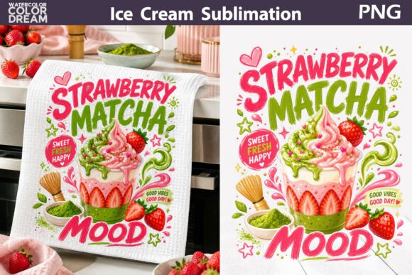 Strawberry Matcha Dessert Art Graphic by WatercolorColorDream ...
