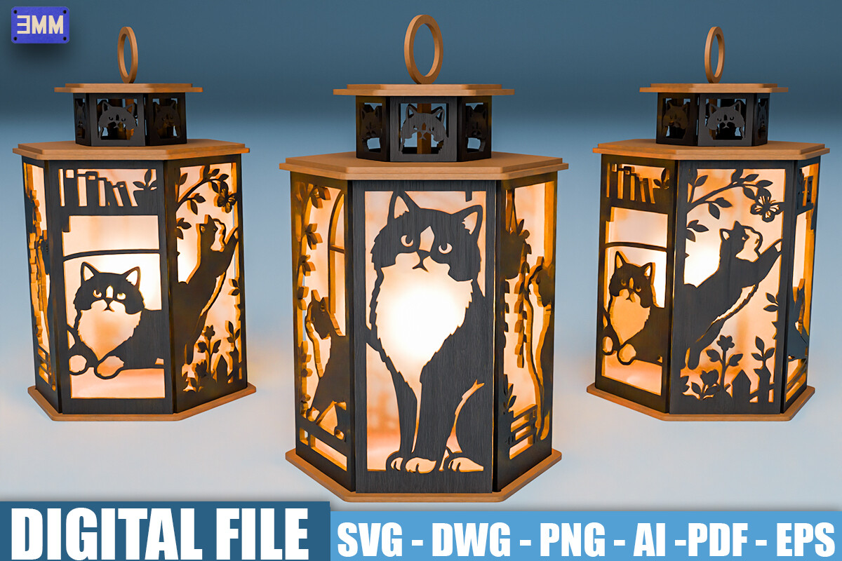 Tuxedo Cat Lantern SVG · Creative Fabrica