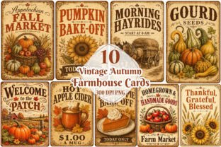 Vintage Autumn Farmhouse Cards Graphic by RevolutionCraft · Creative ...