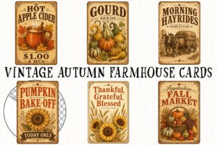 Vintage Autumn Farmhouse Cards Graphic by RevolutionCraft · Creative ...
