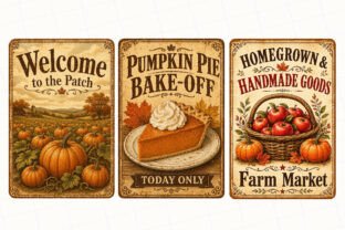Vintage Autumn Farmhouse Cards Graphic by RevolutionCraft · Creative ...