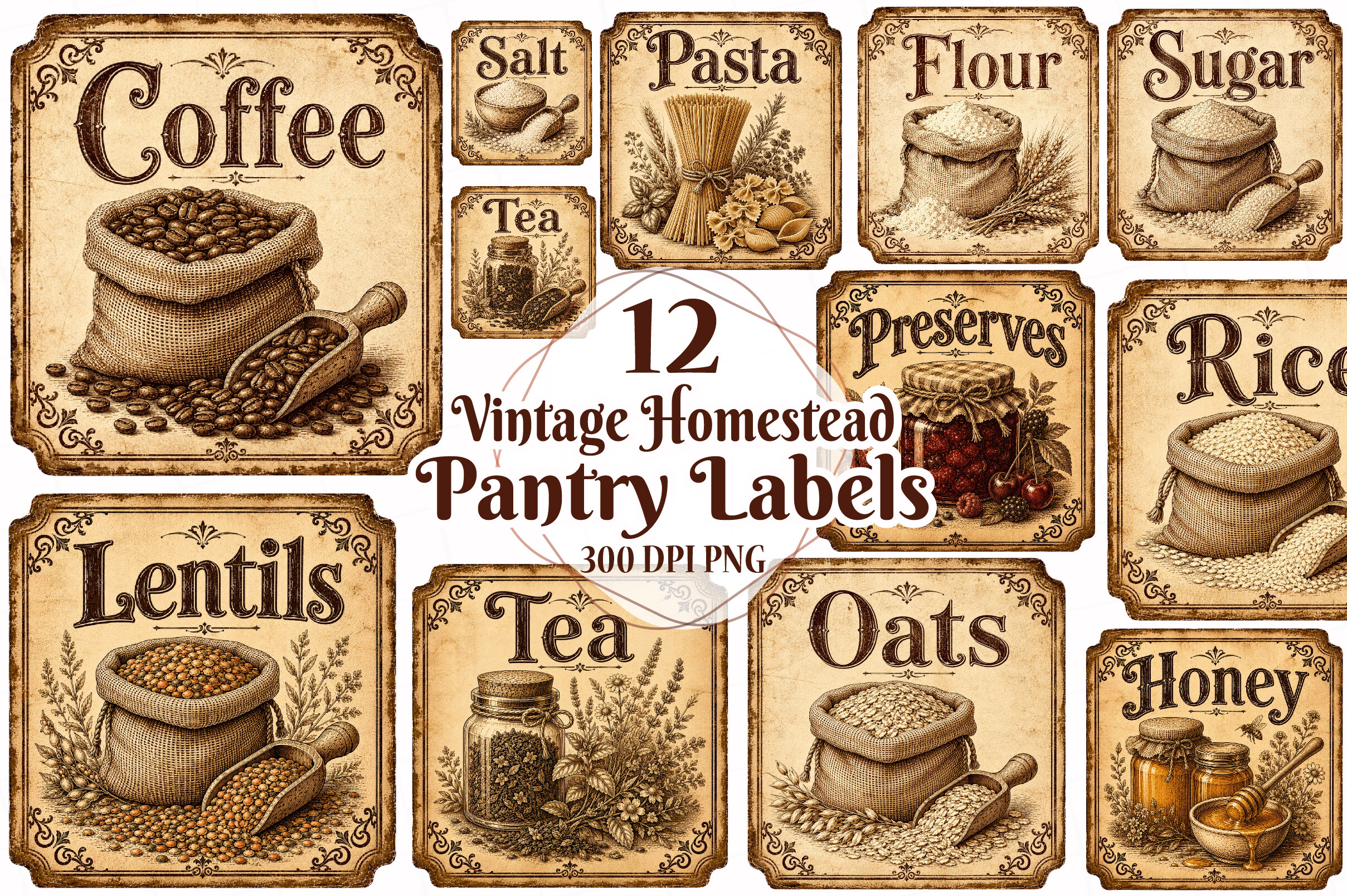 Vintage Homestead Pantry Labels Graphic by RevolutionCraft · Creative ...