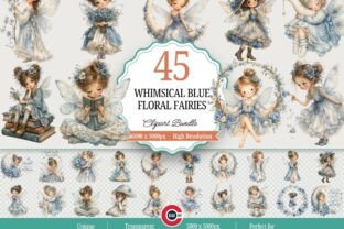 Whimsical Blue Floral Fairies Clipart Graphic by c.kav.art · Creative ...