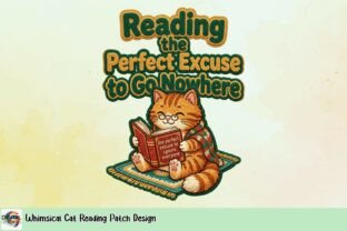 Whimsical Cat Reading Patch Design Graphic by Digital Delights ...