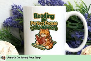 Whimsical Cat Reading Patch Design Graphic by Digital Delights ...