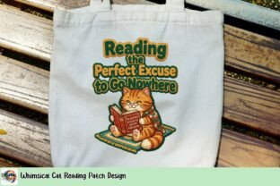 Whimsical Cat Reading Patch Design Graphic by Digital Delights ...