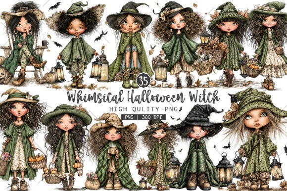 Whimsical Halloween Witch Clipart Graphic by RevolutionCraft · Creative ...