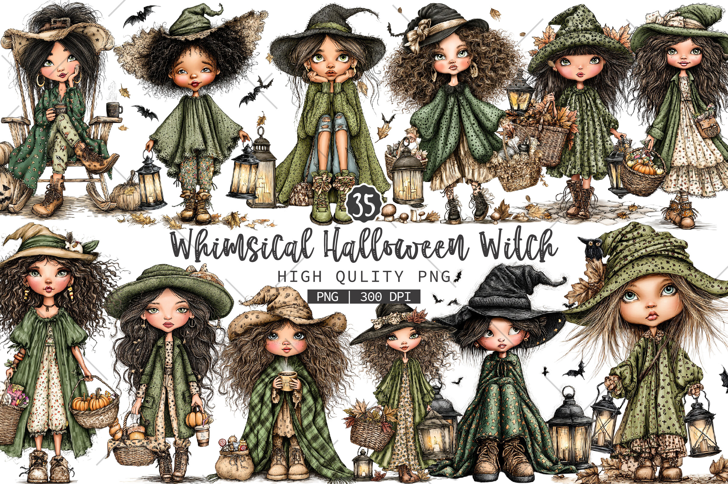Whimsical Halloween Witch Clipart Graphic by RevolutionCraft · Creative ...