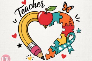 Autism Teacher Pencil Heart PNG Shirt Graphic by BEE CREATION ...
