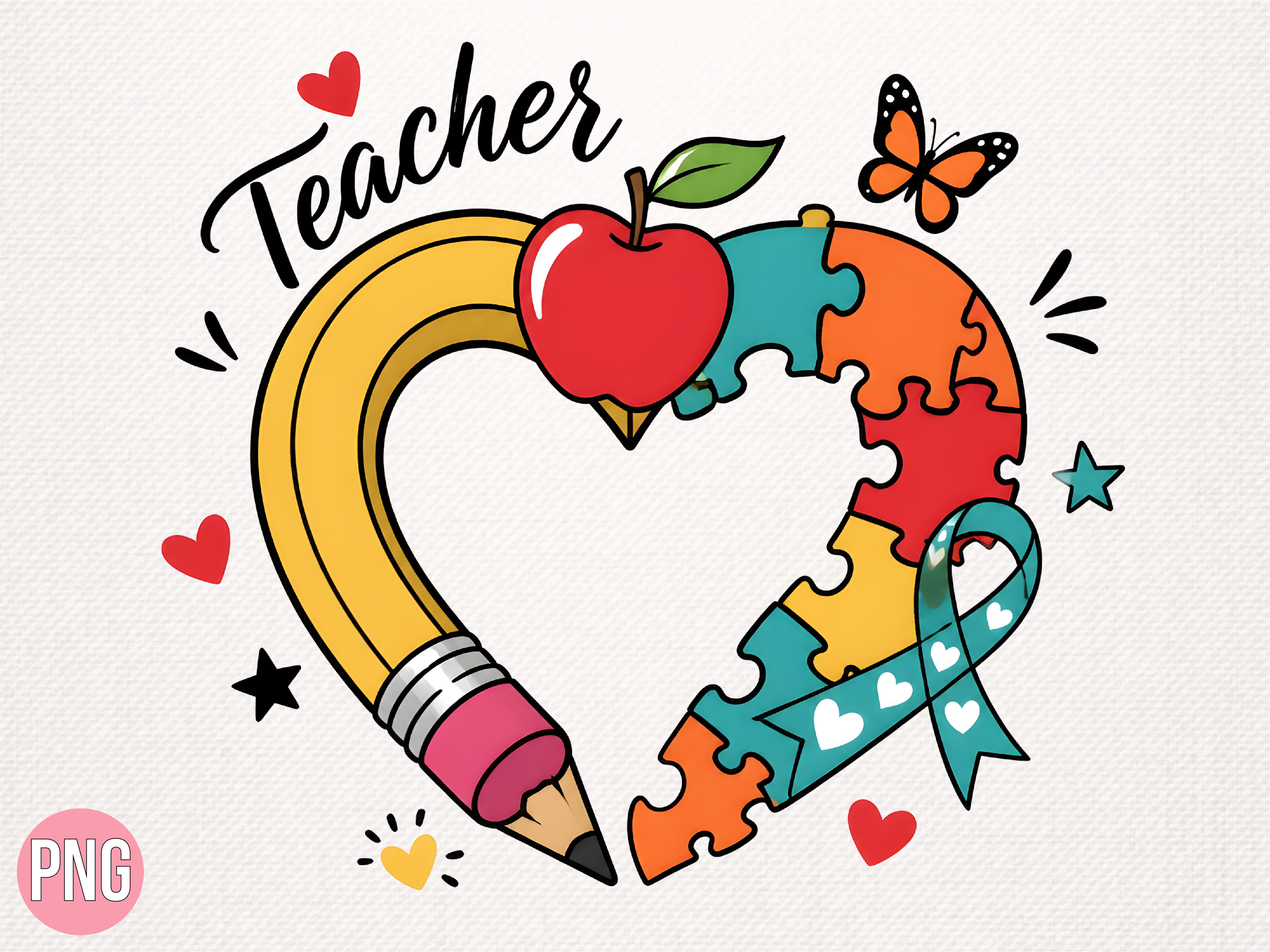 Autism Teacher Pencil Heart PNG Shirt Graphic by BEE CREATION ...