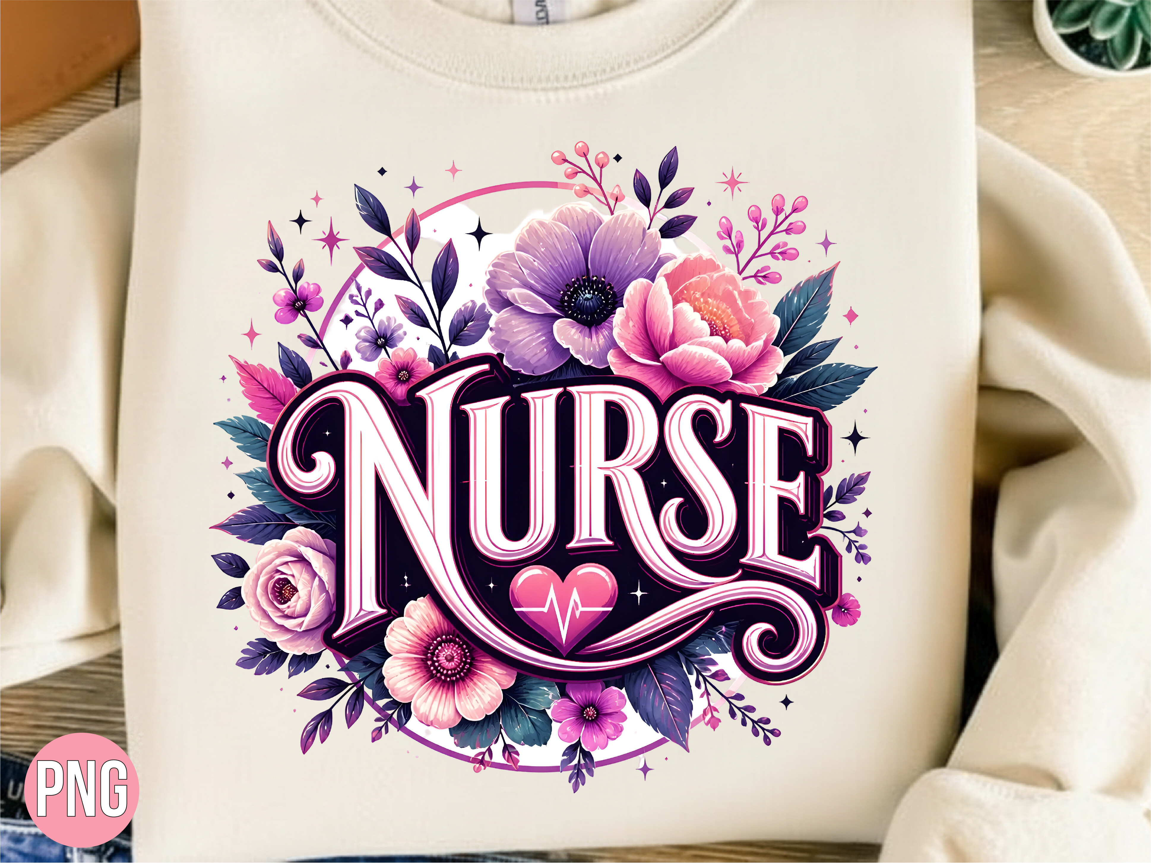 Beautiful Floral Nurse Heart EKG PNG Graphic by BEE CREATION · Creative ...