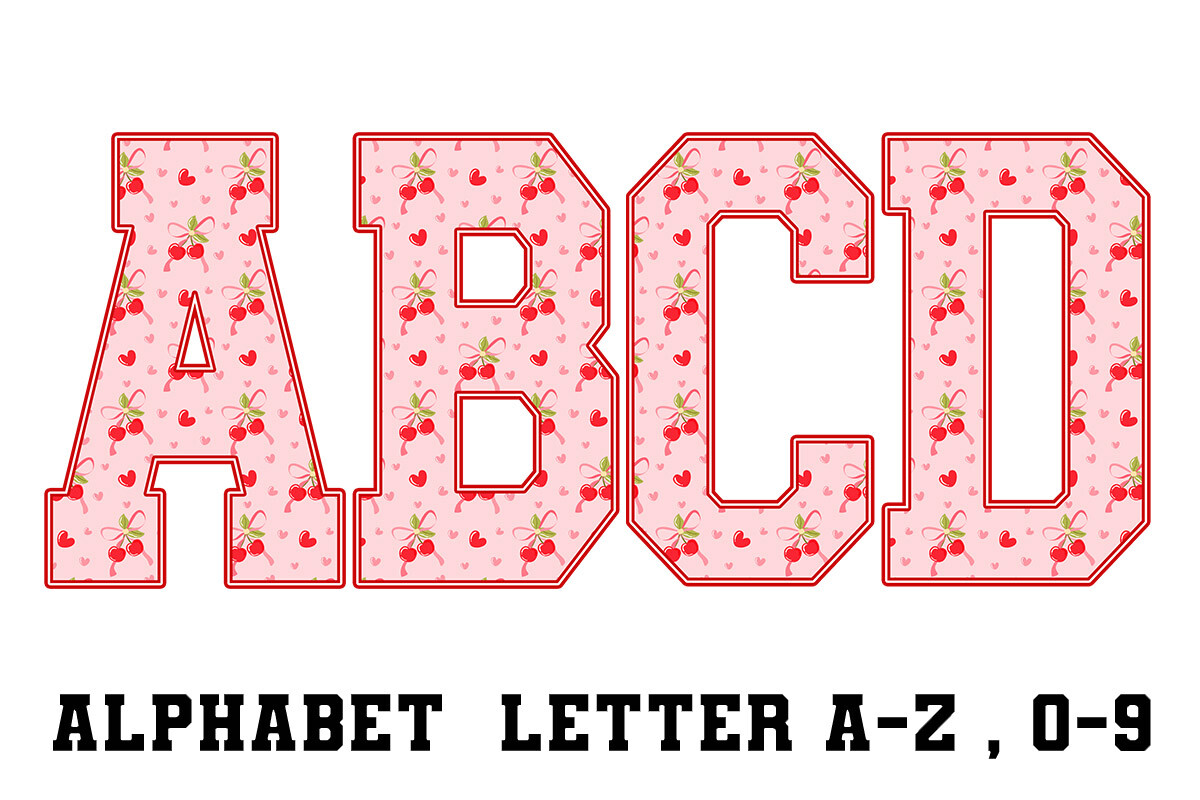 Cherry Varsity Alphabet PNG Bundle a-Z 0 Graphic by superdong_nu ...
