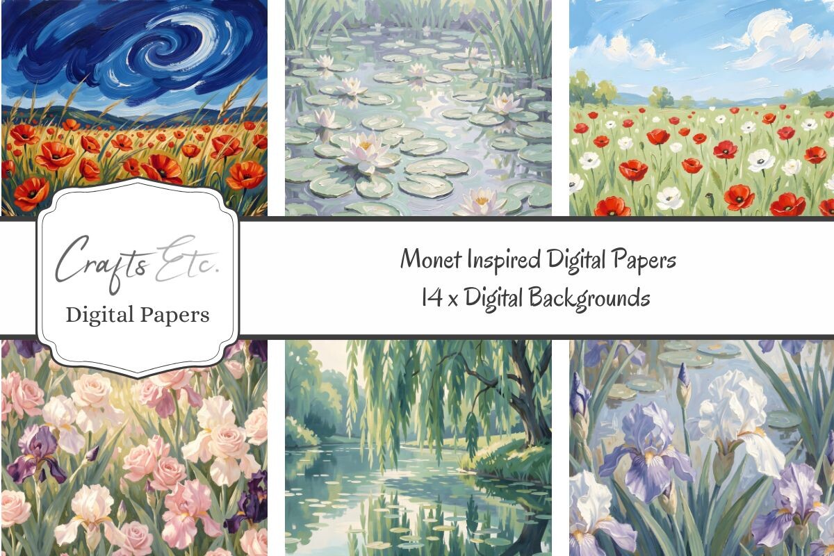 Monet Inspired Digital Paper Pack Graphic by Crafts Etc Art · Creative ...