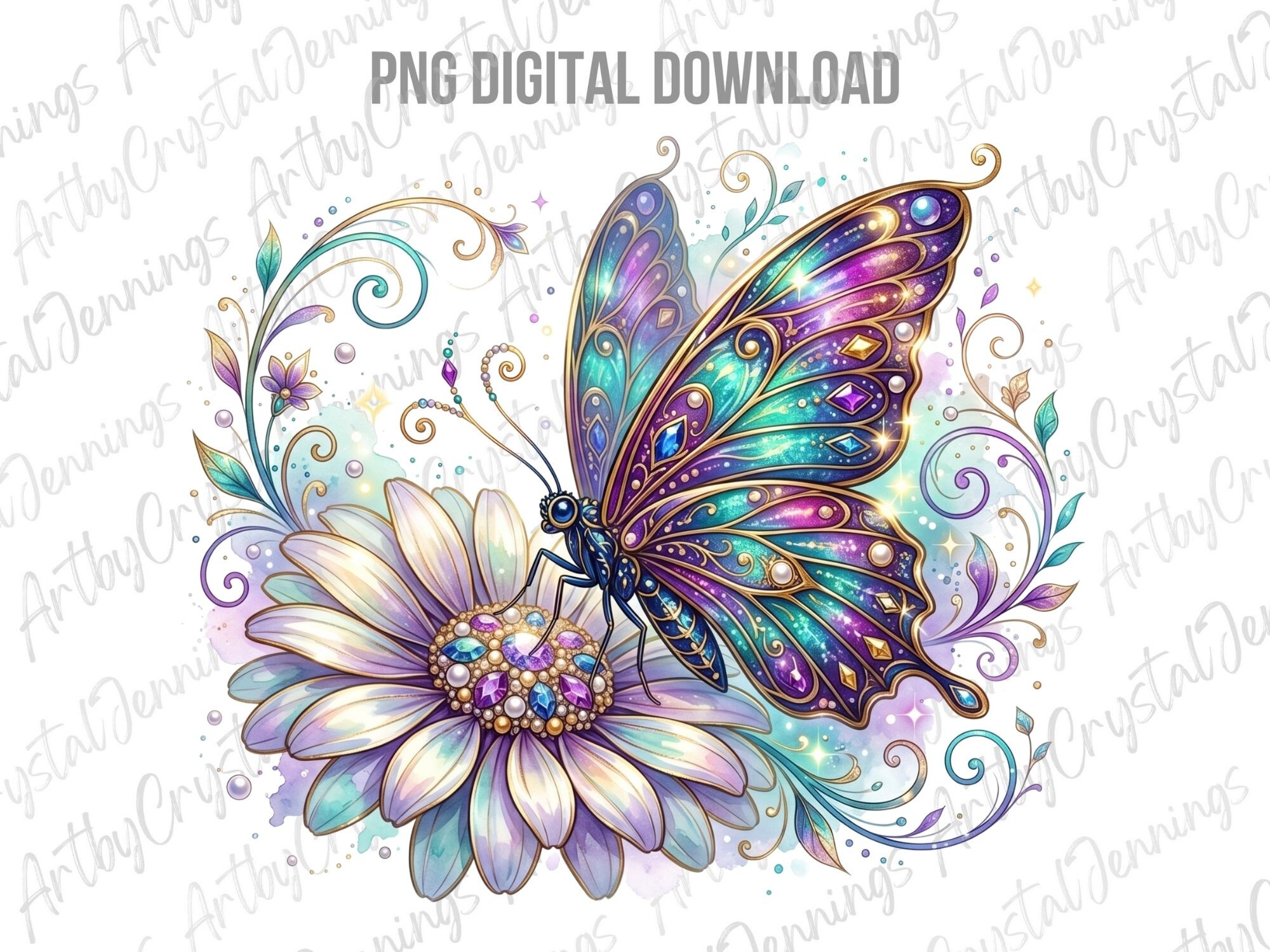 Ornate Jeweled Butterfly & Flower PNG Graphic by ArtbyCrystalJennings ...
