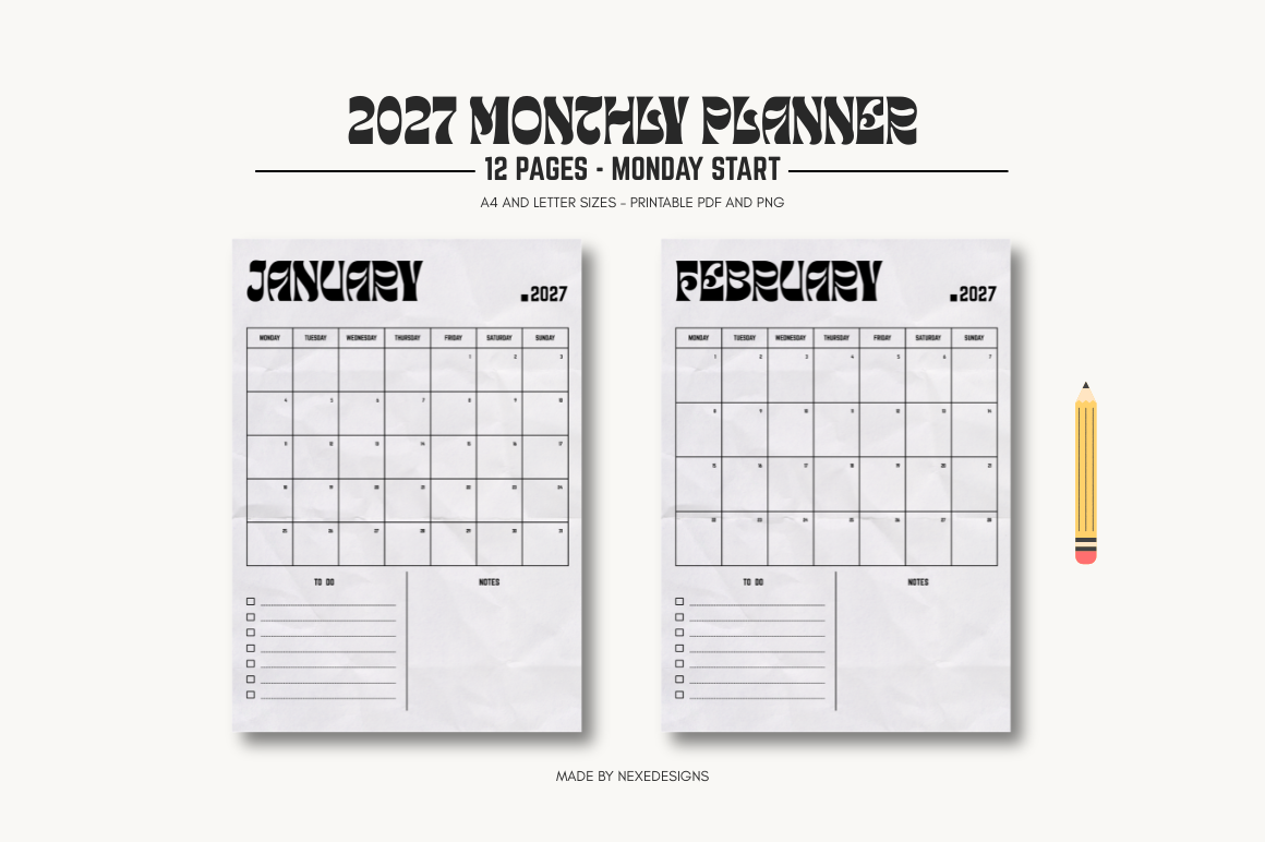 Printable 2027 Calendar 2027 Monthly Graphic by NexeDesigns · Creative ...