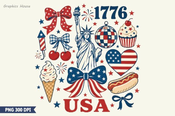 Retro America Coquette Png, Preppy 4th O Graphic by Graphics House ...