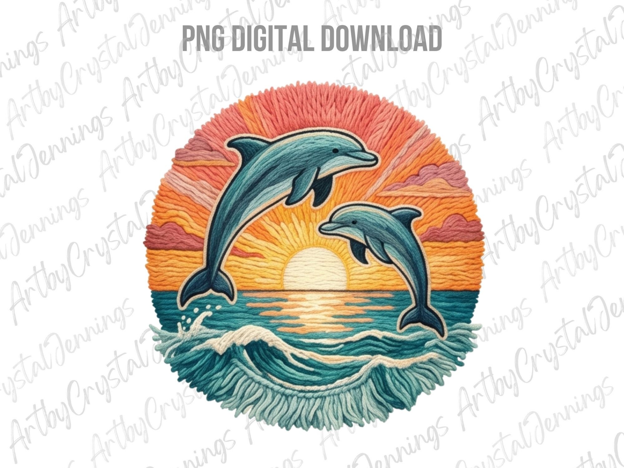 Sunset Dolphins Ocean PNG Graphic by ArtbyCrystalJennings · Creative ...