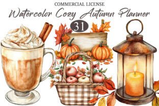 Watercolor Cozy Autumn Planner Clipart Graphic by ArtStory · Creative ...