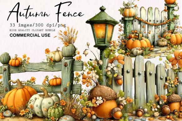 Whimsical Autumn Fence Clipart Graphic by Print Magic · Creative Fabrica