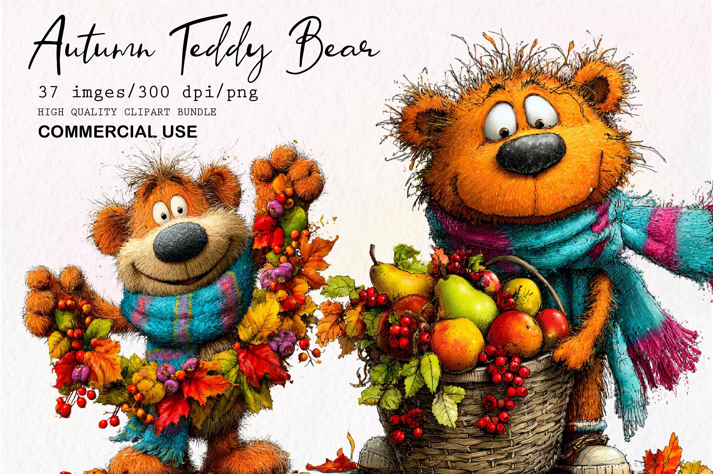 Whimsical Autumn Teddy Bear Clipart Graphic by Print Magic · Creative ...