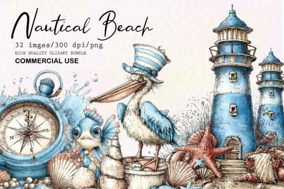 Whimsical Nautical Bech PNG Clipart Set Graphic by Print Magic ...